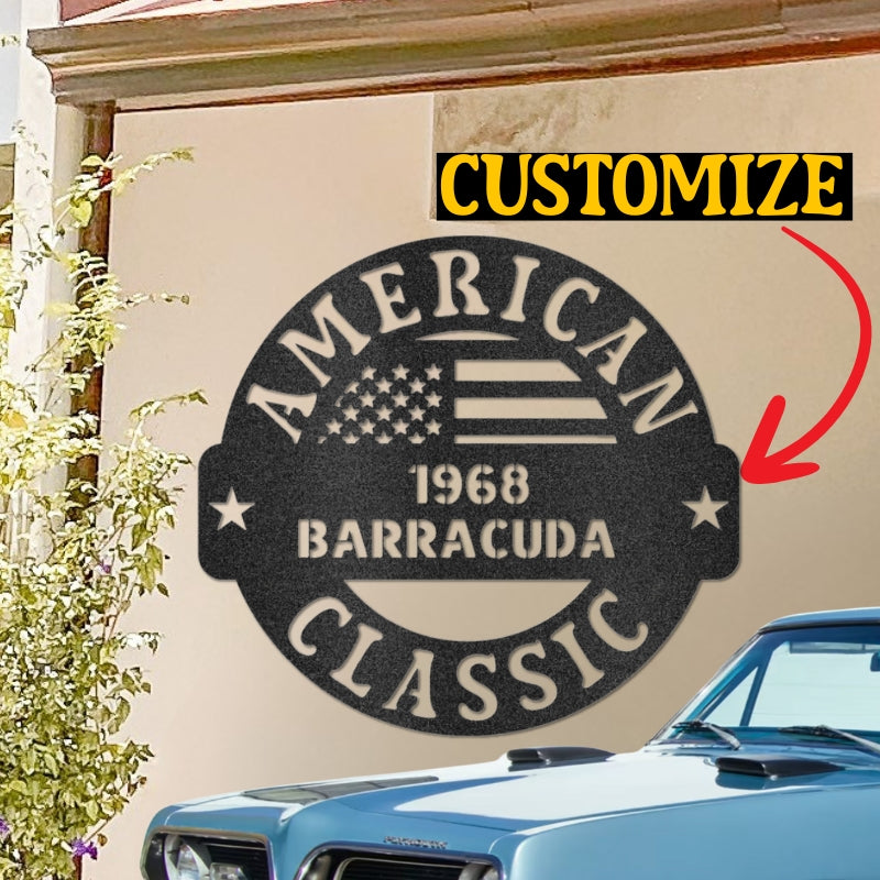 Personalized American Classic Car Metal Garage Sign – Vintage Car Merch
